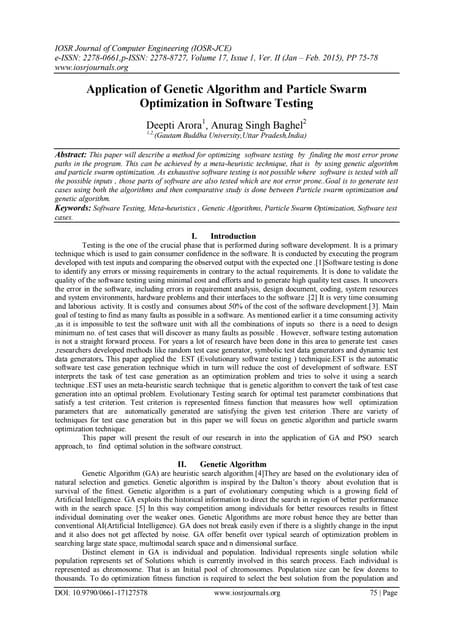 Application Of Genetic Algorithm And Particle Swarm Optimization In Software Testing Pdf