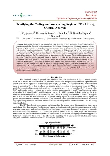 Identifying The Coding And Non Coding Regions Of Dna Using Spectral Analysis Pdf Genetics