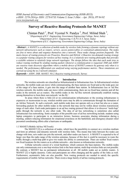 Survey Of Reactive Routing Protocols For Manet Pdf