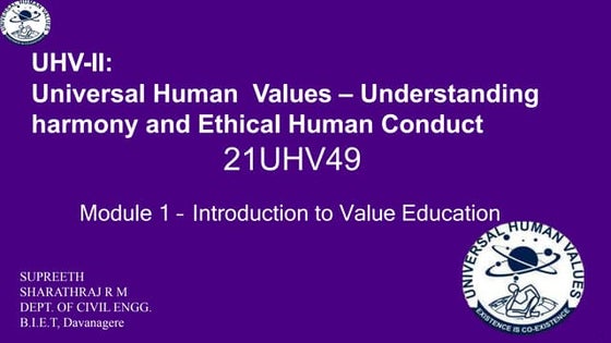 Unit 1 UHV Introduction to Value Education | PPTX