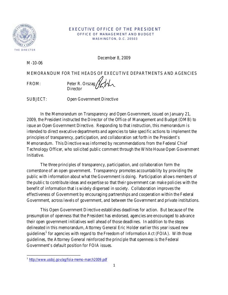 Open Government Directive Memo