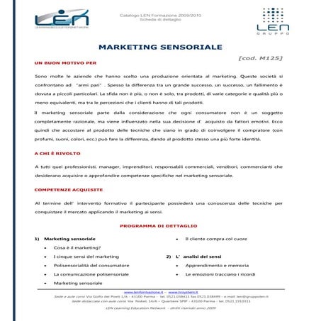 Marketing sensoriale - Scheda corso LEN | PDF | Marketing and Advertising | Business
