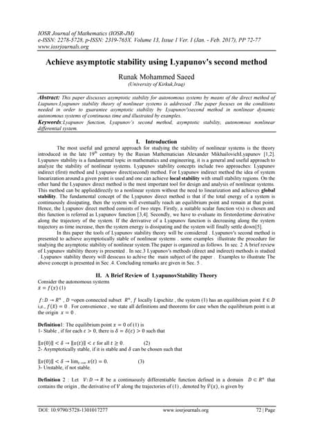 LYAPUNOV STABILITY PROBLEM SOLUTION | PPTX