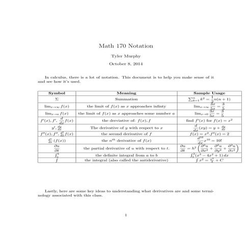 Math 170 notation | PDF