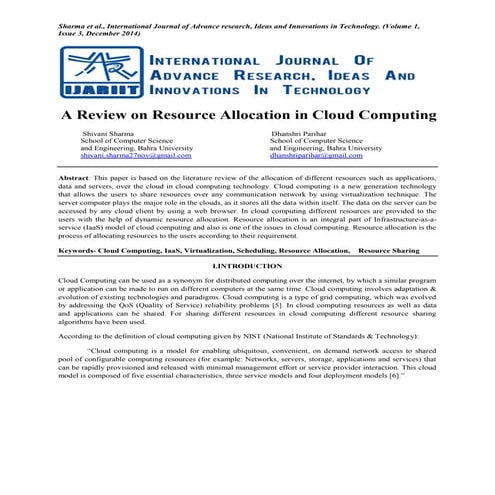 A Review On Resource Allocation In Cloud Computing Pdf