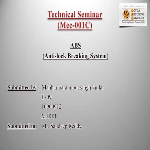 Anti Lock Breaking System | PPTX