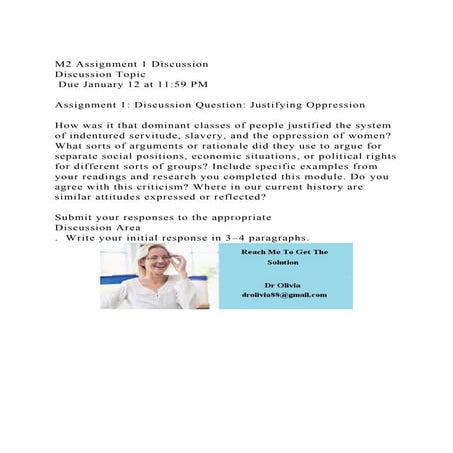 M2 Assignment 1 DiscussionDiscussion Topic Due January 12 at .docx