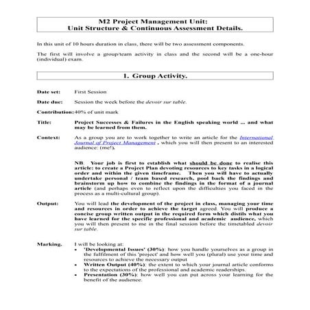 M2 Project Management Assignment 10/11 | DOC | Educational Assessment ...