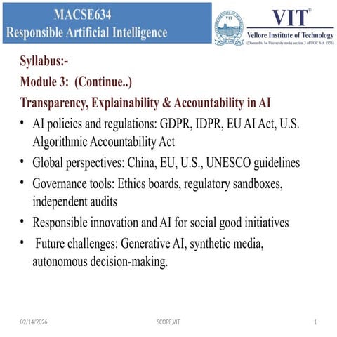 Responsible Artificial Intelligence - Module 3 | PPTX