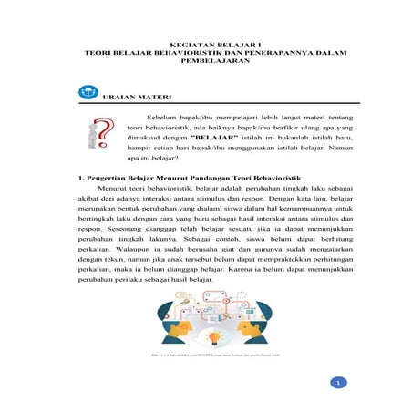 Teori Belajar Behavioristik dan Penerapannya dalam Pembelajaran | PDF