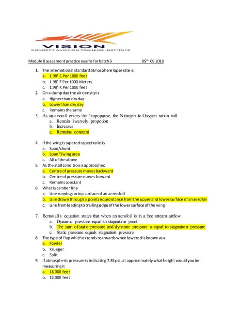Basic aerodynamics quiz with answer key | DOCX