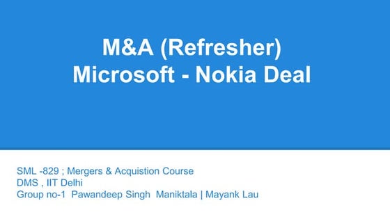 Study of the Nokia - Microsoft Deal (Research Project) | PPT