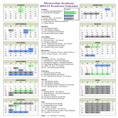 Mentorship Academy 2012-13 Calendar | PDF