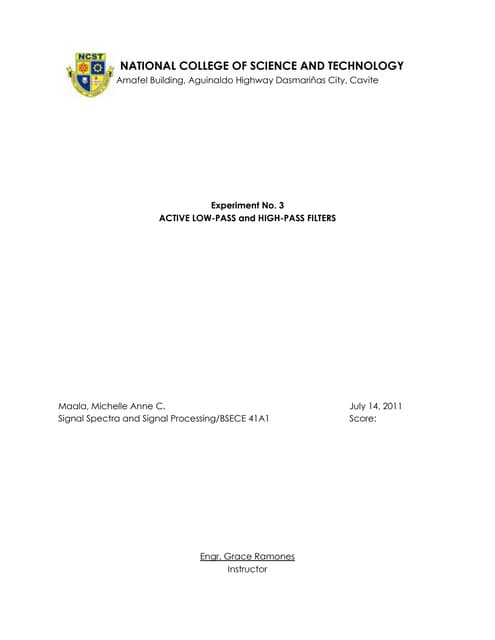Chebyshev High Pass Filter | PDF