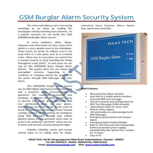 SMS BASED BURGLAR ALARM SYSTEM-SECURITY SYSTEM FOR HOME/OFFICE | PDF