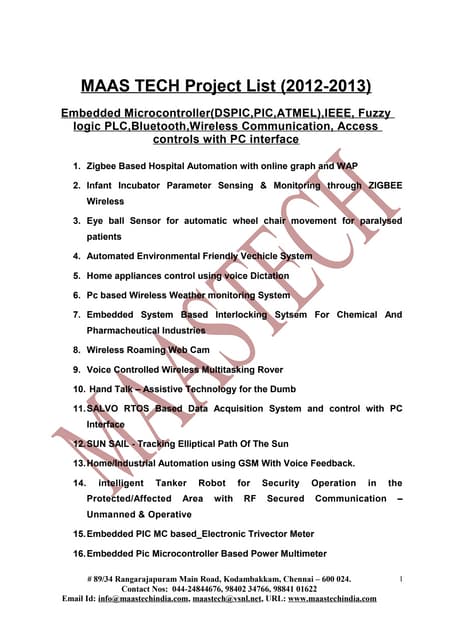 Ieee Projects Embedded Systems Embedded Systems Ieee Projects Maastech