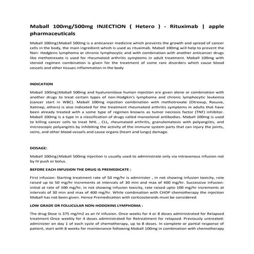 Maball 100mg and Maball 500mg injection - Rituximab | PDF