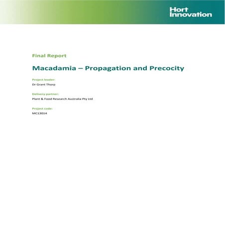 Macadamia – propagation and precocity – mc13014 | PDF