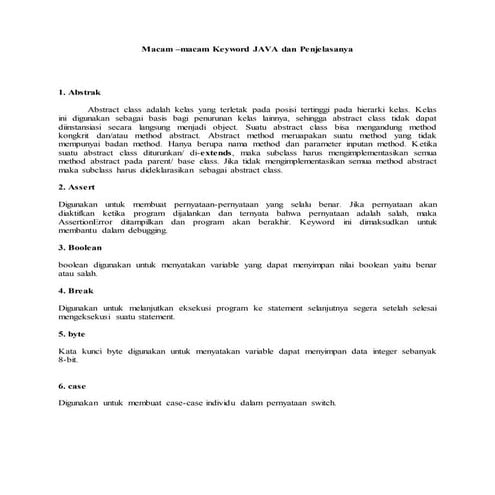 Macam macam keyword java dan penjelasanya | PDF