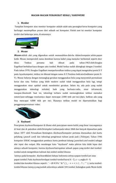 20 Macam Perangkat Keras Komputer dan Fungsinya | PPT