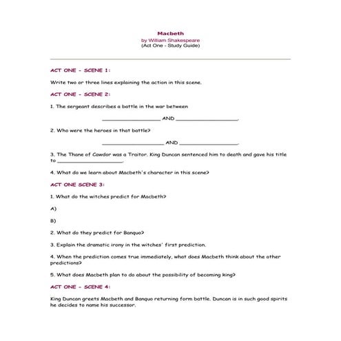Macbeth Study Guide | DOC | Fantasy | Genres