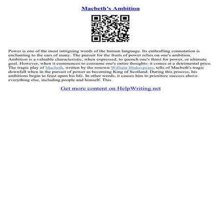 Macbeth Ambition Essay | PDF