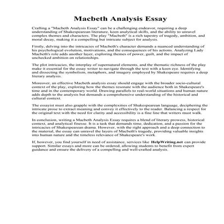 Macbeth Analysis Essay | PDF