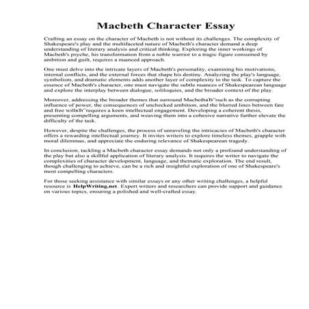Macbeth Character Essay | PDF