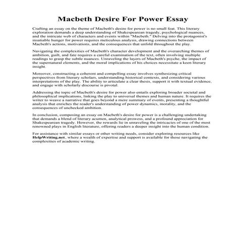 Macbeth Desire For Power Essay. Power In Macbeth - Free Essay Example ...