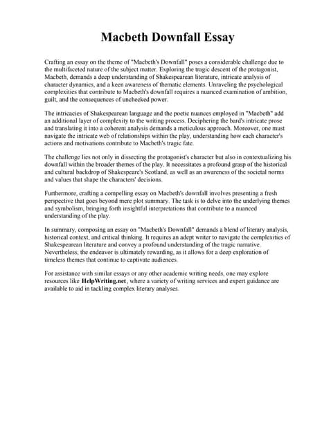 Macbeth Character Analysis Essay.pdf | Books and Literature