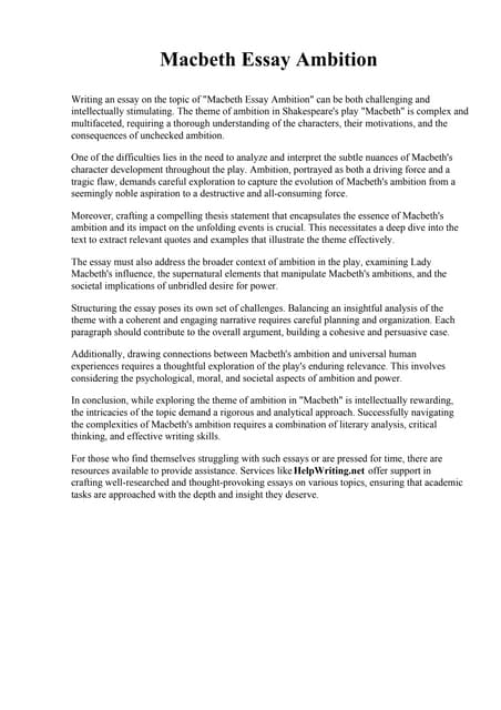 Concept of Ambition in William Shakespeare's Play - 'Macbeth' | PPT