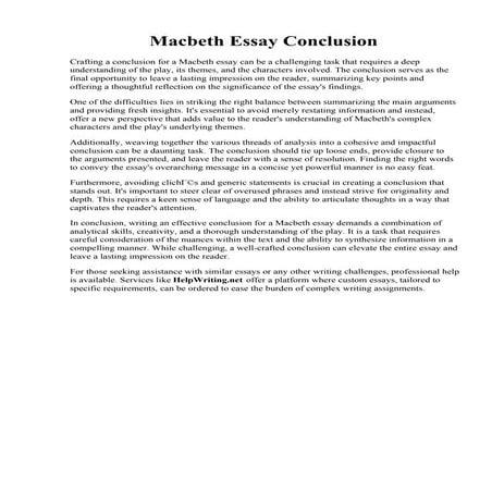Macbeth Essay Conclusion. Essay on Macbeth English Advanced - Year 11 ...