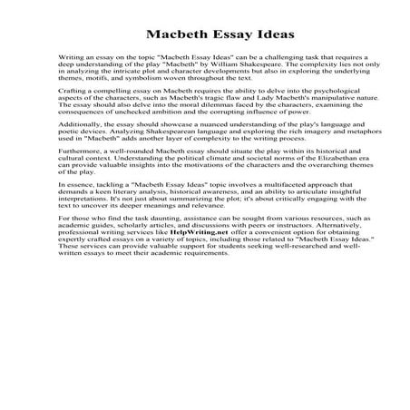 Macbeth Essay Introduction. Los Angeles City College | PDF