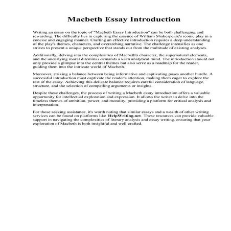 Macbeth Essay Introduction. Los Angeles City College | PDF | Fiction ...