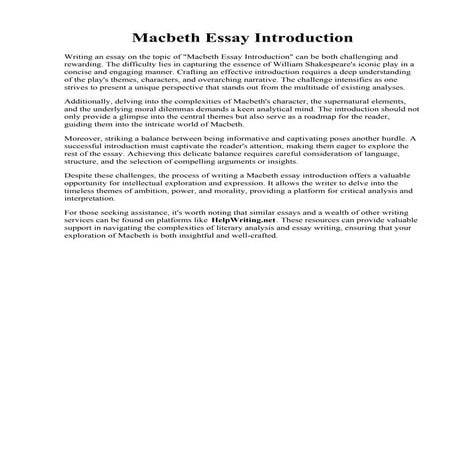 Macbeth Essay Introduction | PDF