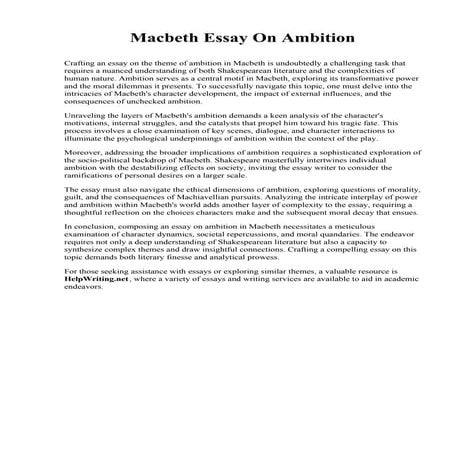 Macbeth Essay On Ambition. Brightpoint Community College | PDF