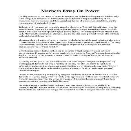 Macbeth Essay On Power. Power In Macbeth - Free Essay Example PapersOwl.com