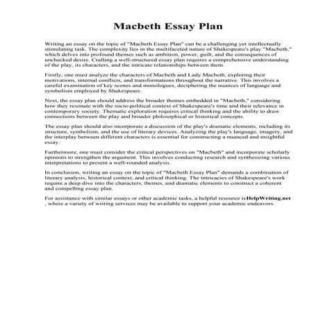 Macbeth Essay Plan. Fitchburg State University | PDF