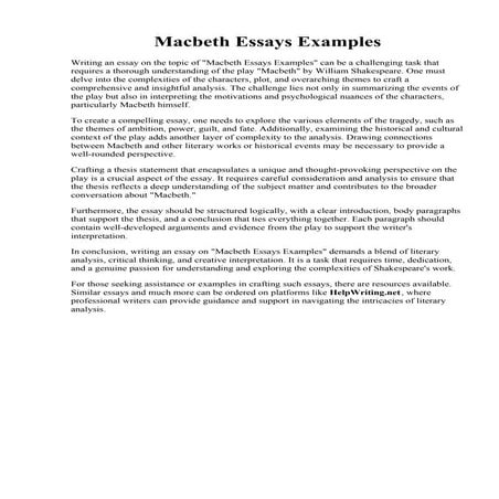 Macbeth Essays Examples. Macbeth essay writing | PDF