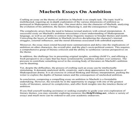 Macbeth Essays On Ambition | PDF | Fiction | Books and Literature