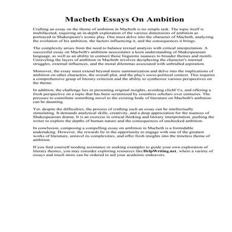 Macbeth Essays On Ambition. Macbeth essay. Wrecked by Ambition - GCSE ...