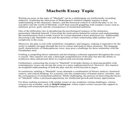 Macbeth Essay Topic.pdf | Fiction | Books and Literature