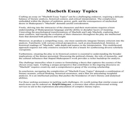 Macbeth Essay Topics | PDF