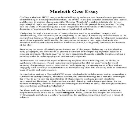 Macbeth Gcse Essay. Macbeth Revision Sheet 9-1 Teaching Resources ...