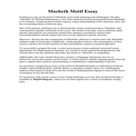 Macbeth Motif Essay. Macbeth. - GCSE English - Marked by Teachers.com