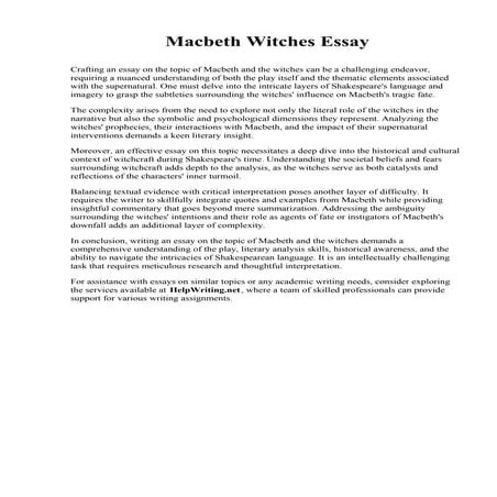 Macbeth Supernatural Essay. Lincoln Memorial University | PDF