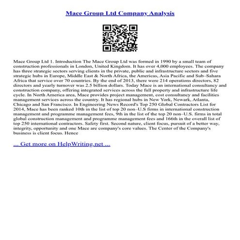 Mace Group Ltd Company Analysis | PDF