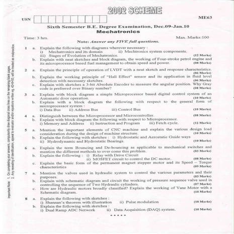 6th Semester Mechanical Engineering: Mechatronics & microprocessor(Dec 09/Jan 10) Question ...