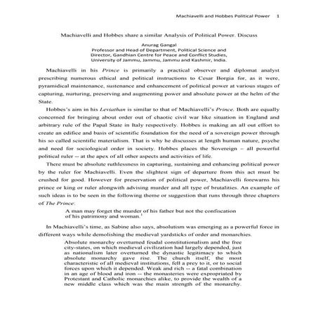 Machiavelli and hobbes share a similar analysis of political power | PDF