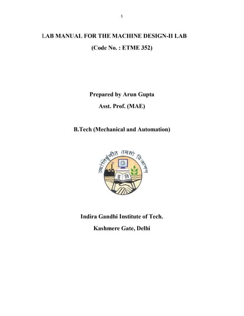 Mechanics of Machines - Experiment 2 | PPTX